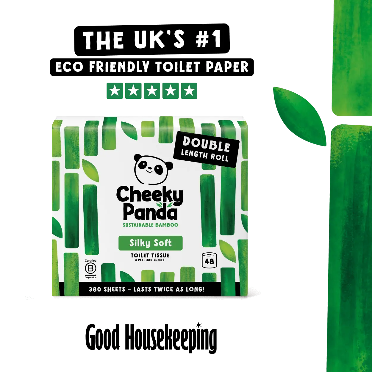 Double Roll Sustainable Bamboo Toilet Paper (12 or 48 rolls, 380 sheets ...