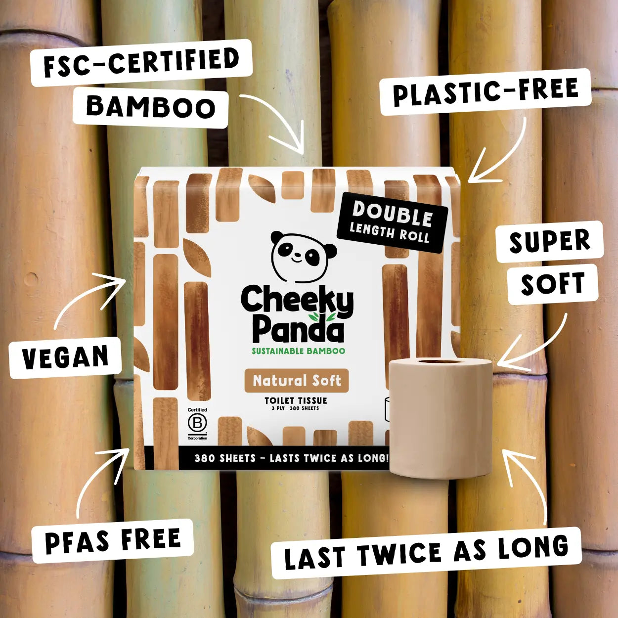 Double Roll Sustainable Natural Coloured Bamboo Toilet Paper (12 or 48 ...